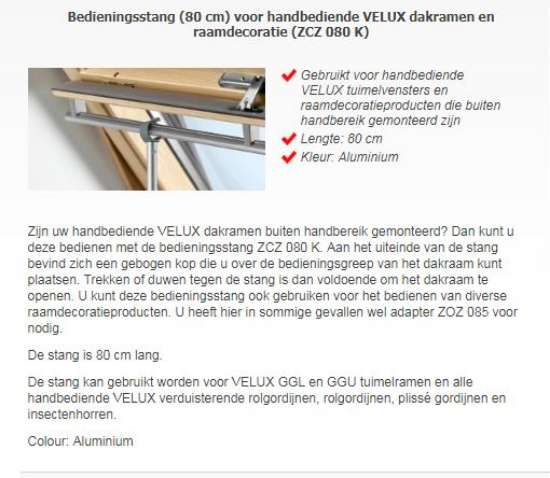 De Jong & Roos | Velux Bedieningsstok zcz 080